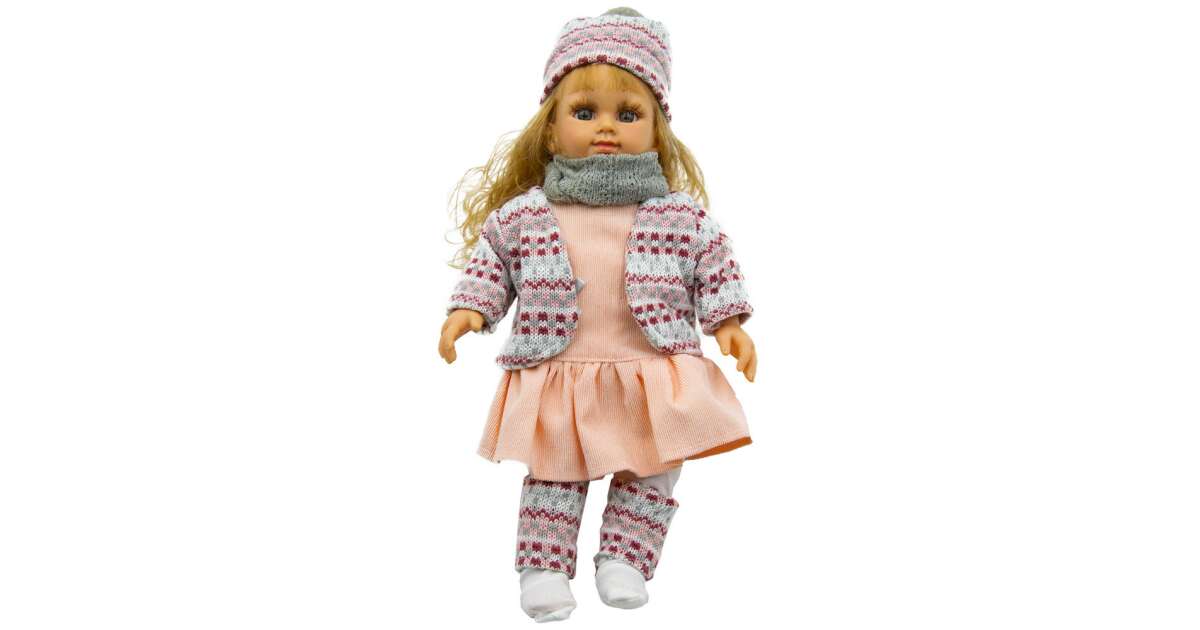 Magyarul éneklő, barna hajú játék baba - passzoló sapka-, kabát- és ...