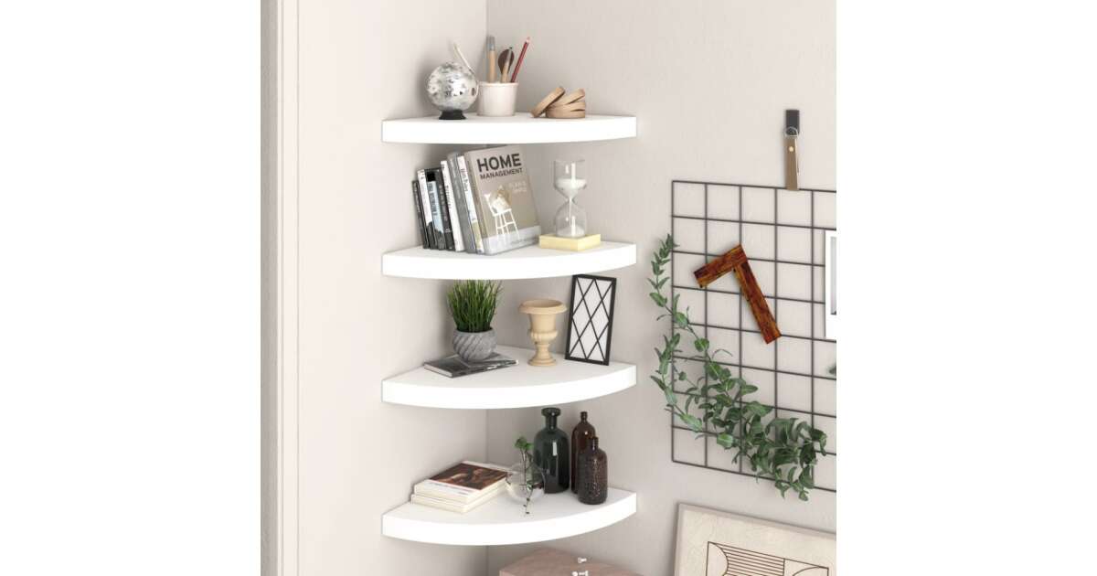 vidaXL 4 db magasfényű fehér MDF lebegő sarokpolc 35 x 35 x 3,8 cm ...