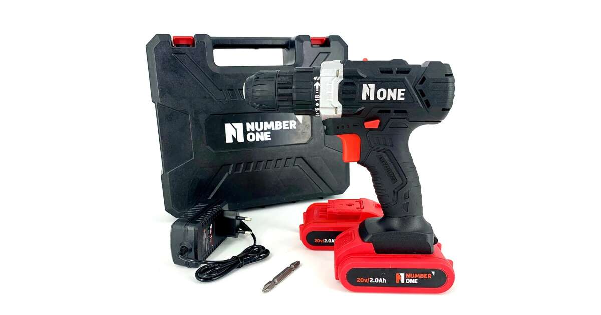 Masina de gaurit si insurubat cu 2 acumulatori Number One , 20 V, 2.0 Ah, 32 Nm, 400 rpm ...