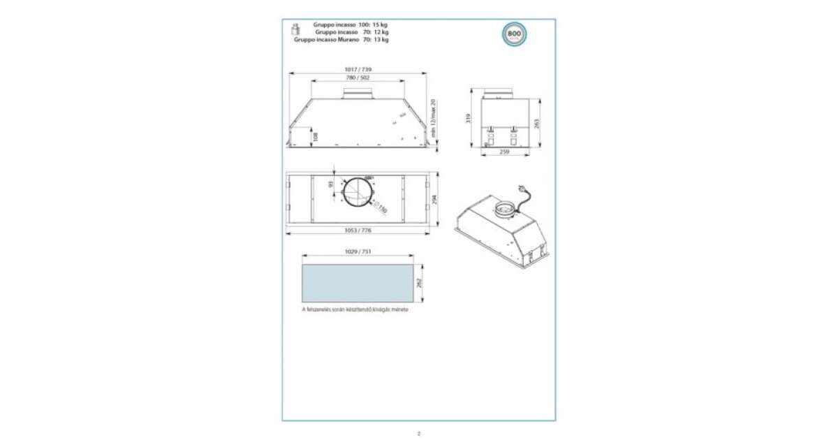 Falmec GRUPPO INCASSO EVO 70 felső szekrénybe vagy kürtőbe építhető ...