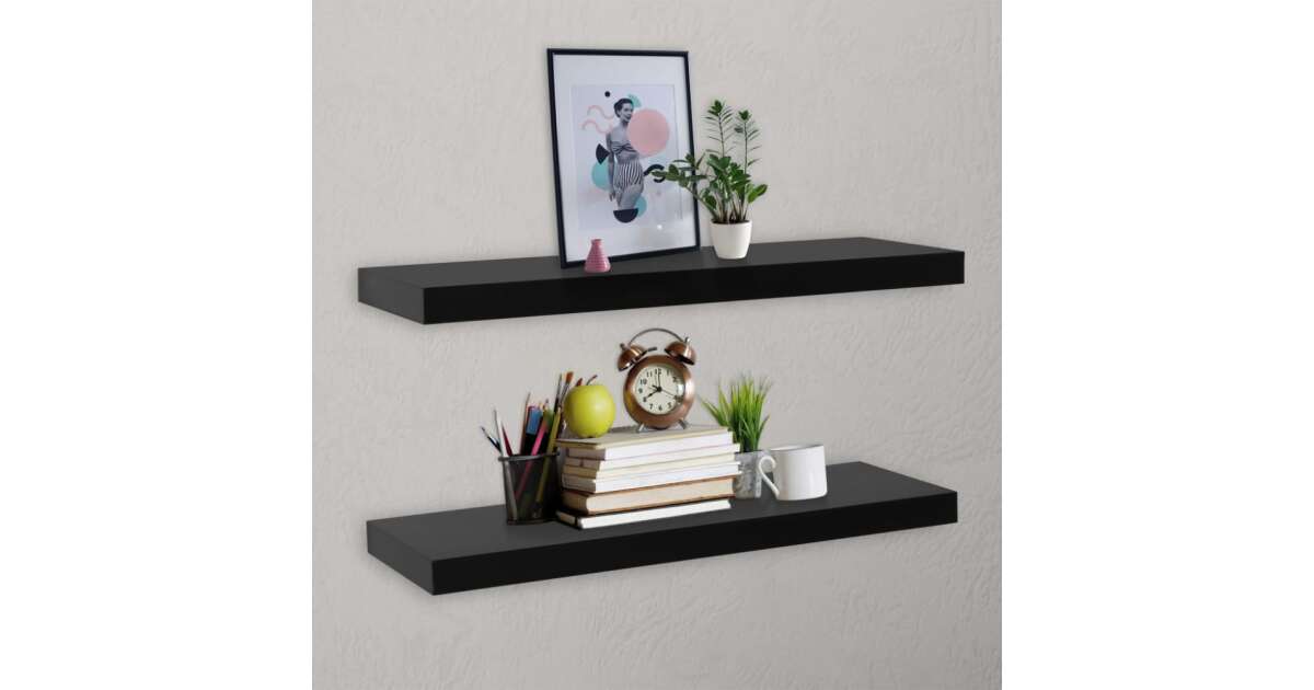 2 darab fekete lebegő fali polc 100 x 20 x 3,8 cm (288203) | Pepita.hu